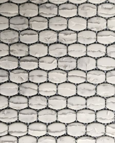 Micro Crystal Stone II Taupe Barrell Mosaic Tile | Carpet Exchange